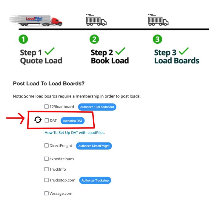 DAT Load Board Integration - Loadpilot